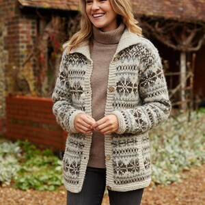 Women's Cream Fair Isle Cardigan - 100% Wool Hand Knit Cardigan ...