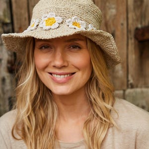Women’s Summer Hat – Hemp & Cotton, Adjustable Wire Brim, Daisy ...