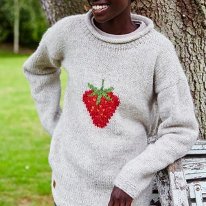 Strawberry Knitted Sweater - Spring Jumper - Fruit Motif - 100% Wool ...