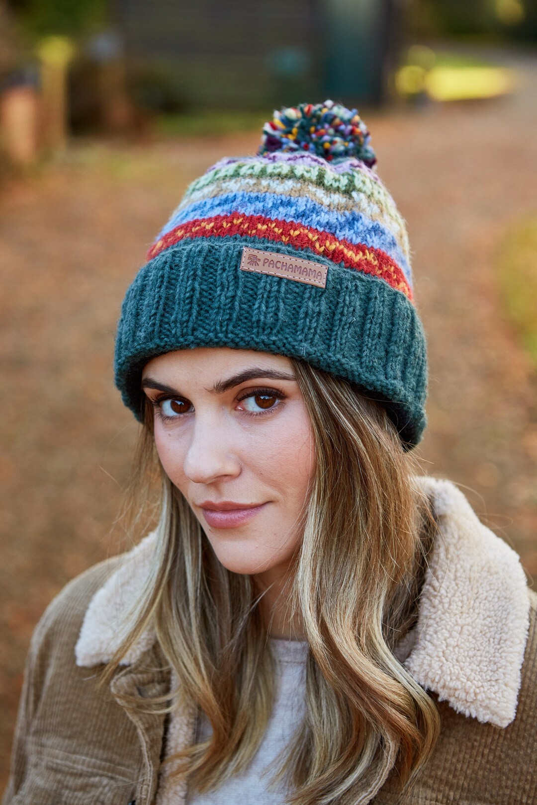 Womens Hand Knitted Green Fair Isle Beanie - Knitted Headband - Roll ...