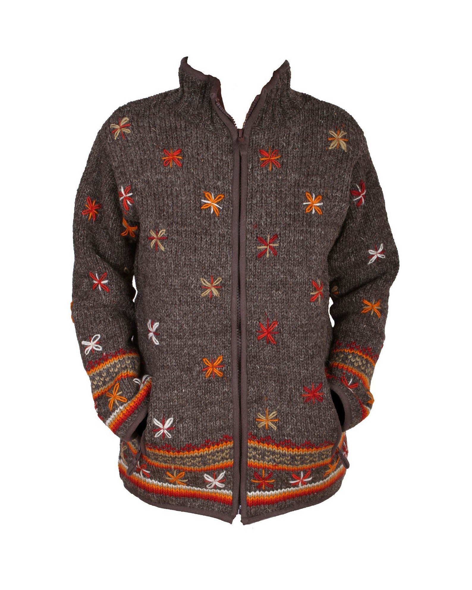 Women's Handmade Zip Jacket, Hand Embroidered Flowers, 100% Wool ...