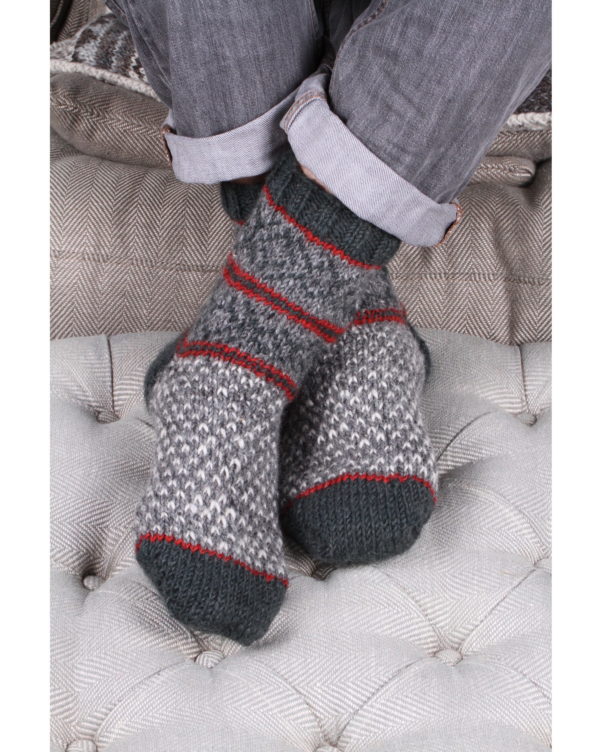 Hand Knitted Men's Striped Sofa Socks, 100% Wool, Fair Trade, Handmade ...