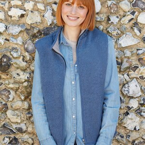 Women's Hand Knit Body Warmer, 100% Wool Fleece Lined Gilet, Denim Blue ...