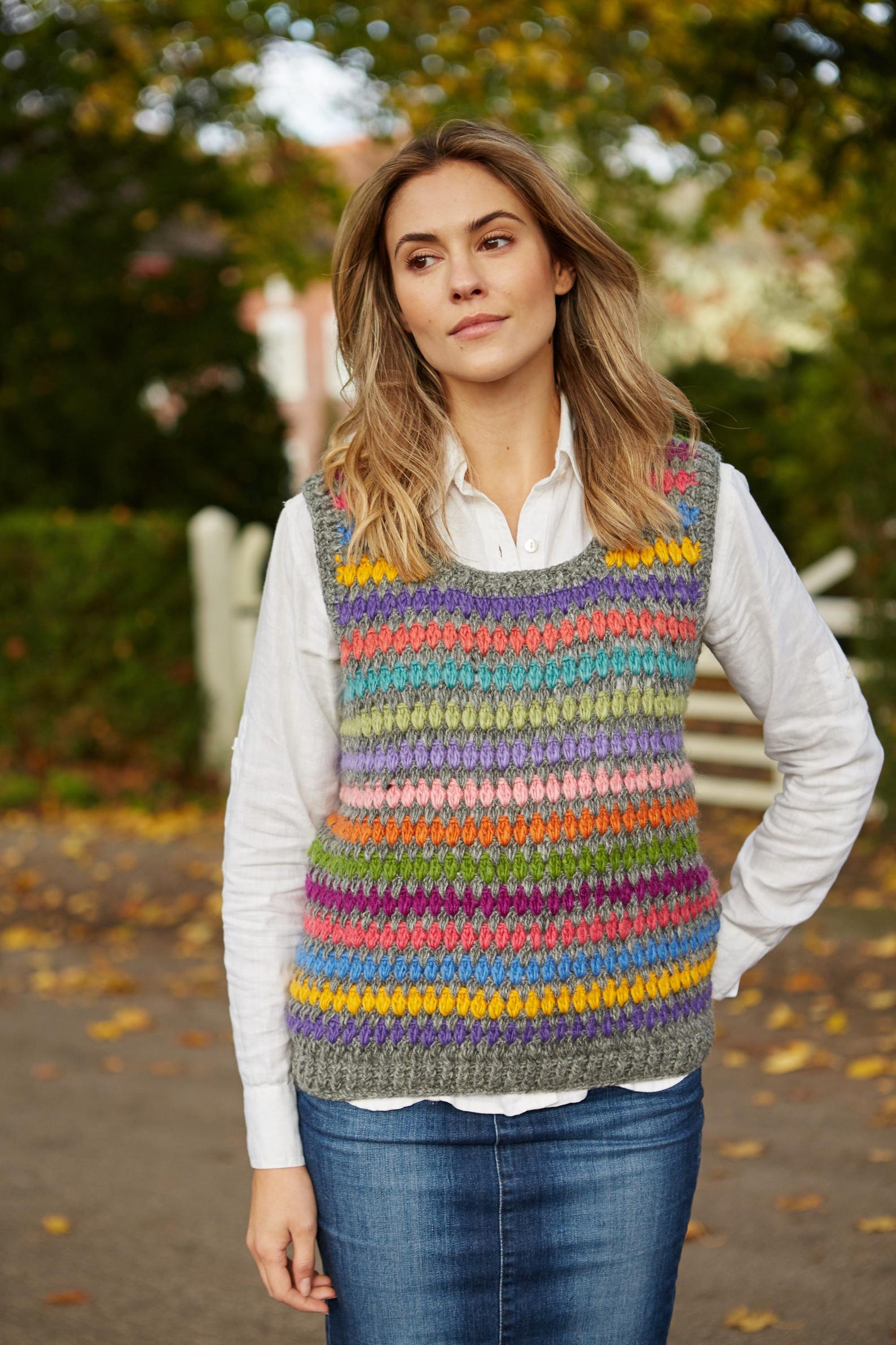 Colourful Crocheted Tank Top - 100% Wool - Womens Rainbow Pullover ...