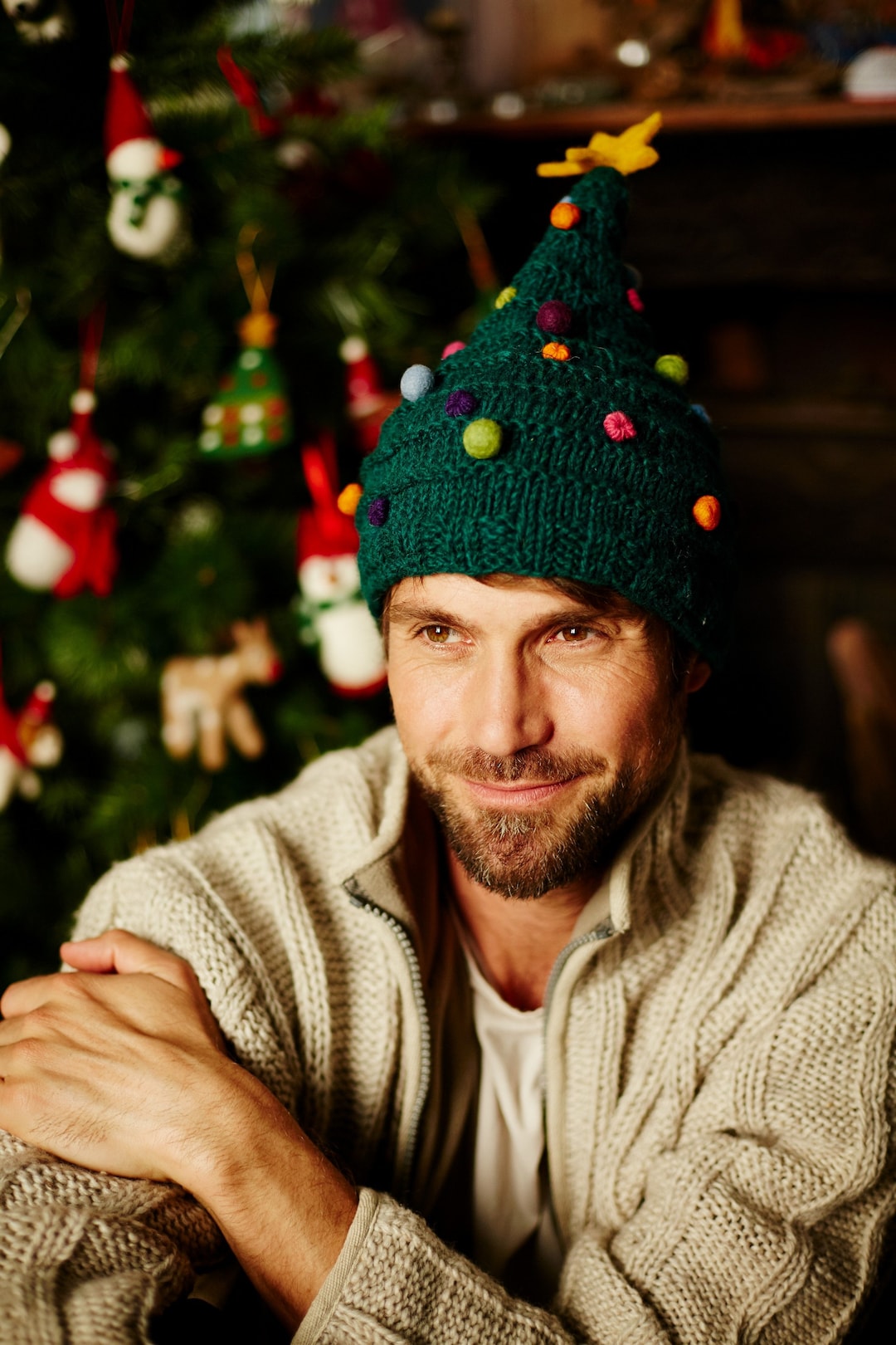 Hand Knitted Christmas Tree Hat - Christmas Tree Beanie - Stocking ...