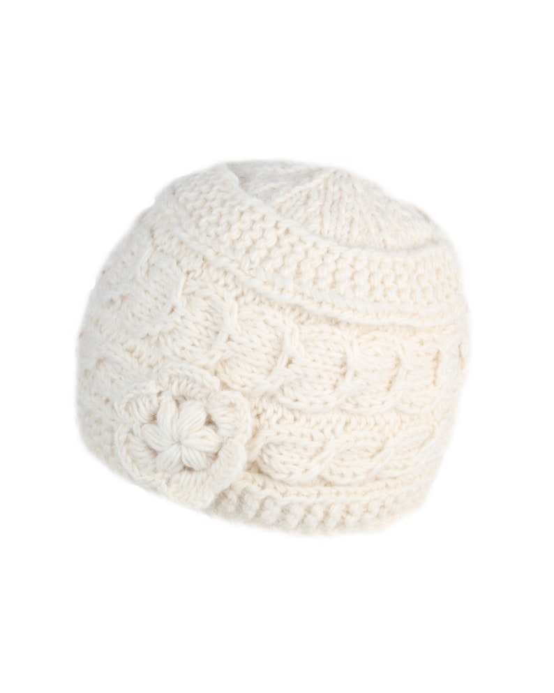 Women's Flower Beanie Winter Hat Hand Knitted 100% - Etsy