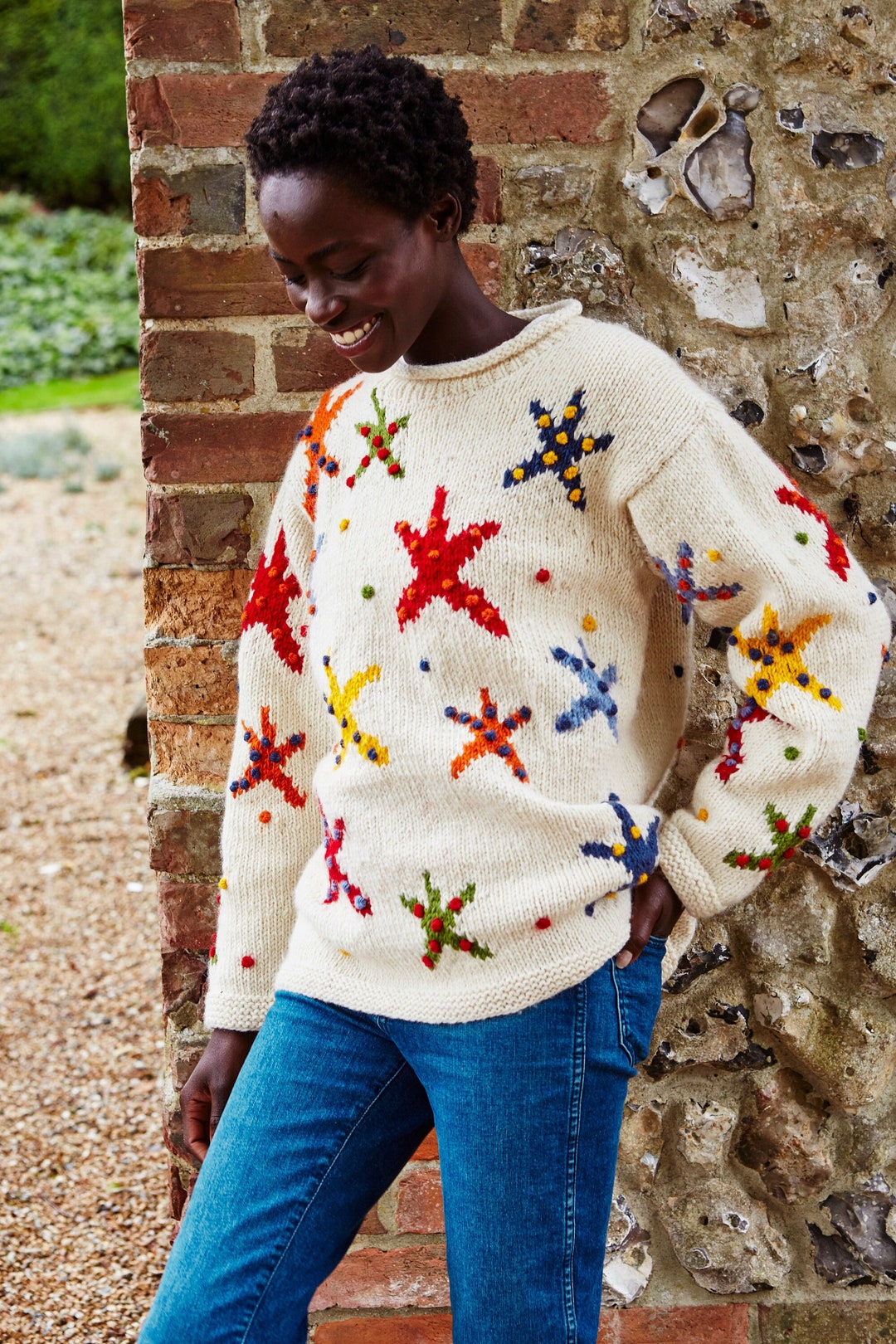 Bright Starfish Sweater - Hand Knitted Jumper - Multicoloured - Retro ...