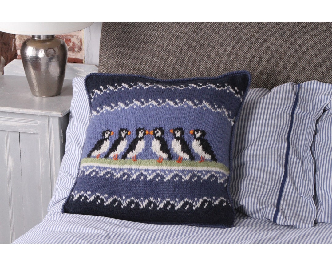 100% Wool - Puffin Cushion Cover, Animal Pillow Cover - Fair Trade ...