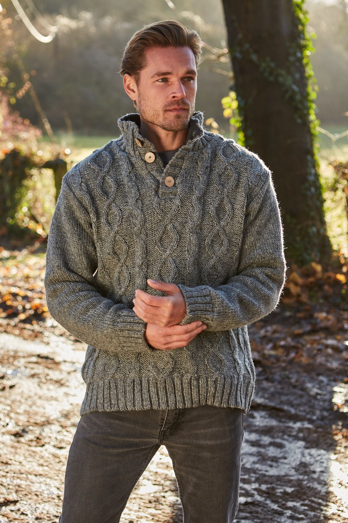 Mens Cable Knit Jumper - Grey Knit Sweater - Mens Cable Knit Jumper ...