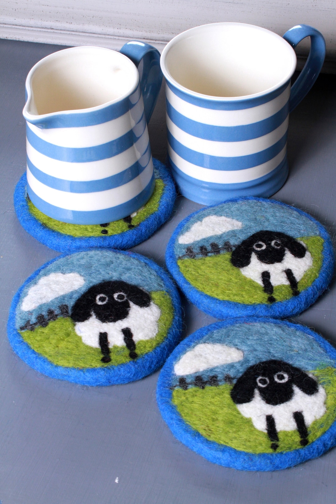 Set of 4 Felt Coasters - Flock of Sheep Coasters - White Sheep Coasters ...