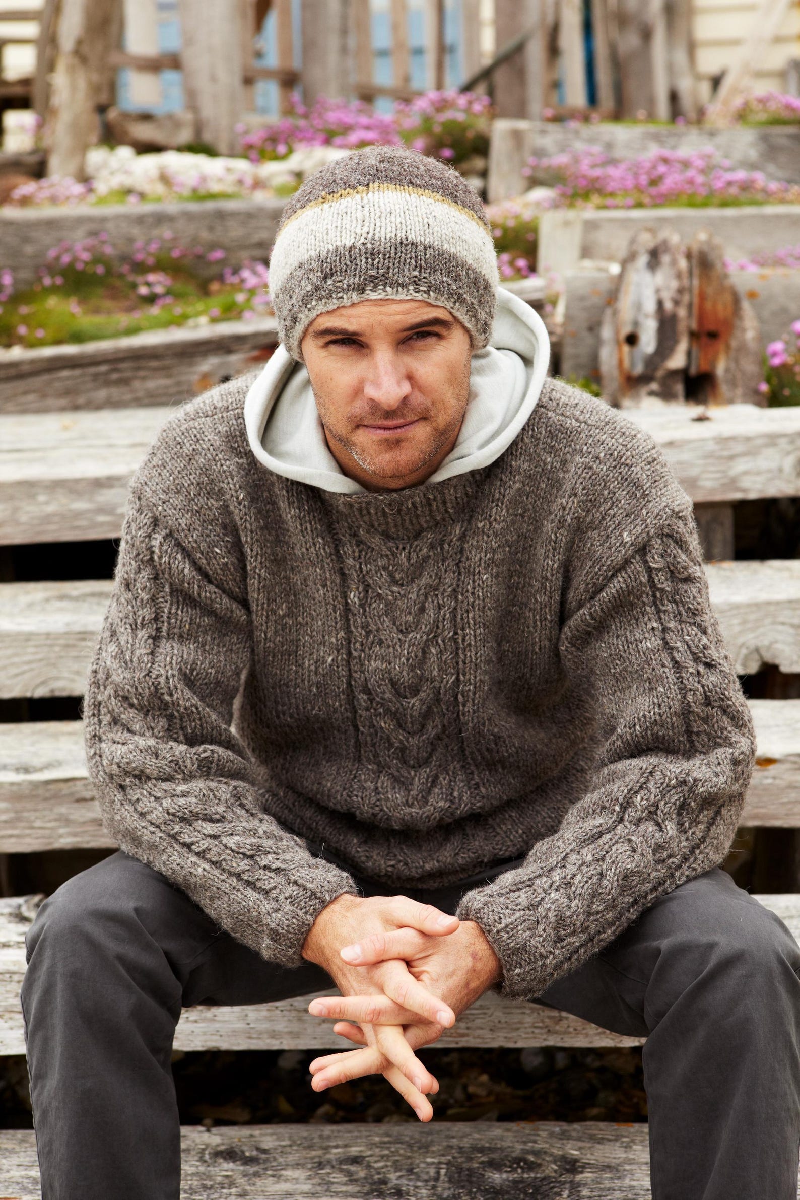 Mens Cable Knit Sweater - Grey Knit Jumper- Mens Cable Knit Sweater ...