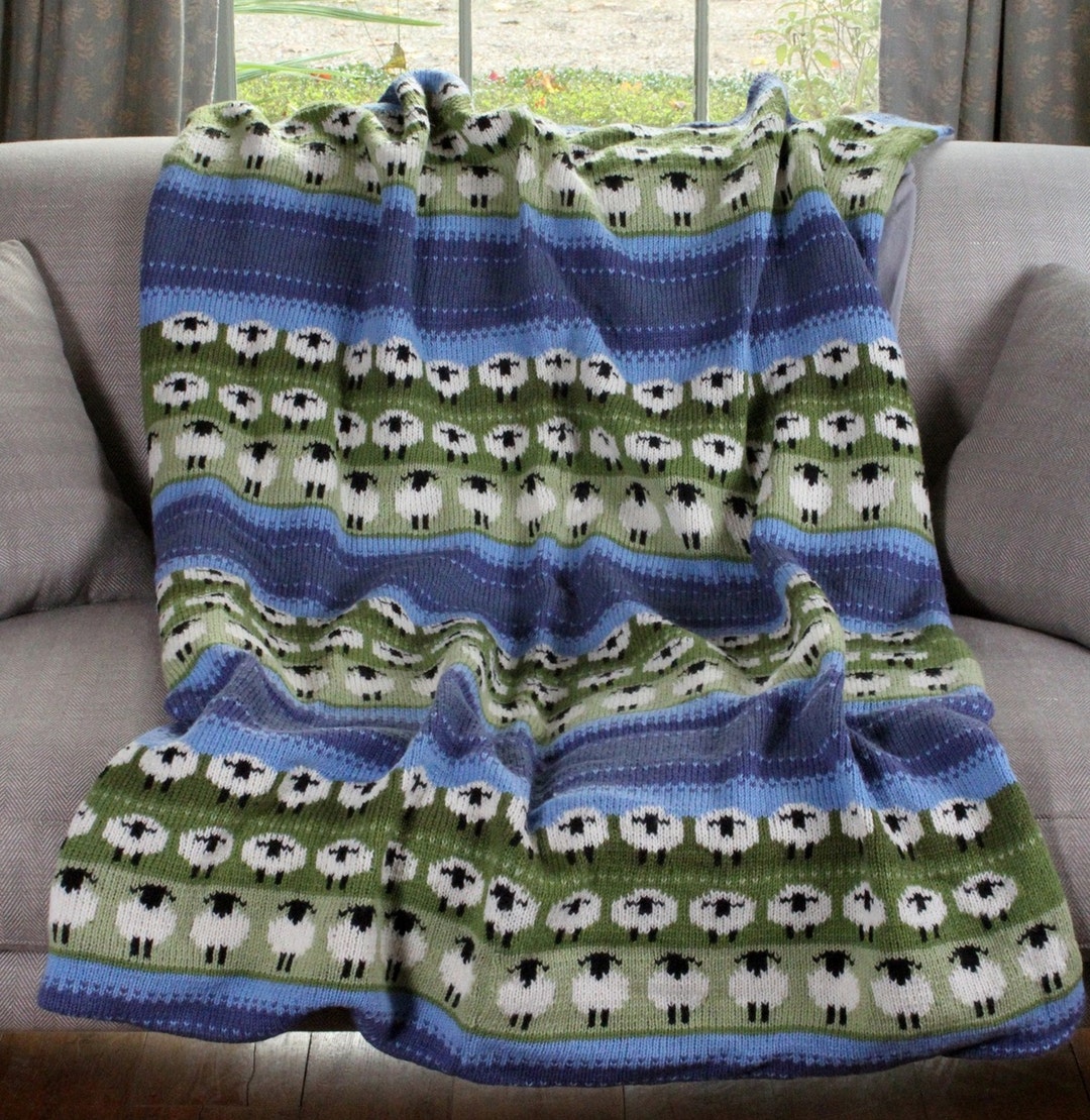 Hand Knitted Sheep Throw - Cosy Sheep Blanket - Flock of Sheep - Animal ...