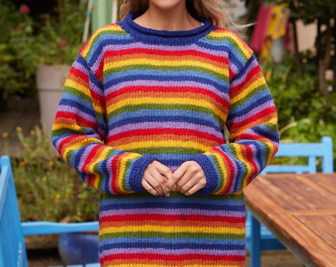 Rainbow Mohair Sweater Knitted Striped Sweater Rainbow Pride Pullover ...