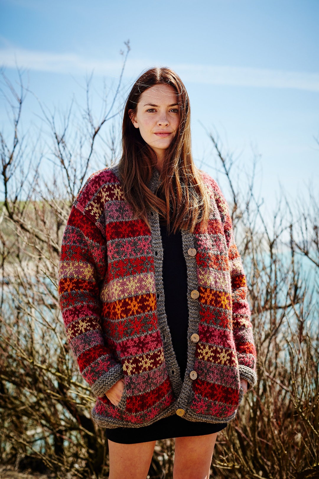 Women's Hand Knitted Star Cardigan - Bright Colourful Cardi - Chunky ...