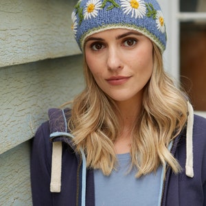Women's Daisy Chain Knitted Hat - Daisy Handwarmer - Floral Headband ...
