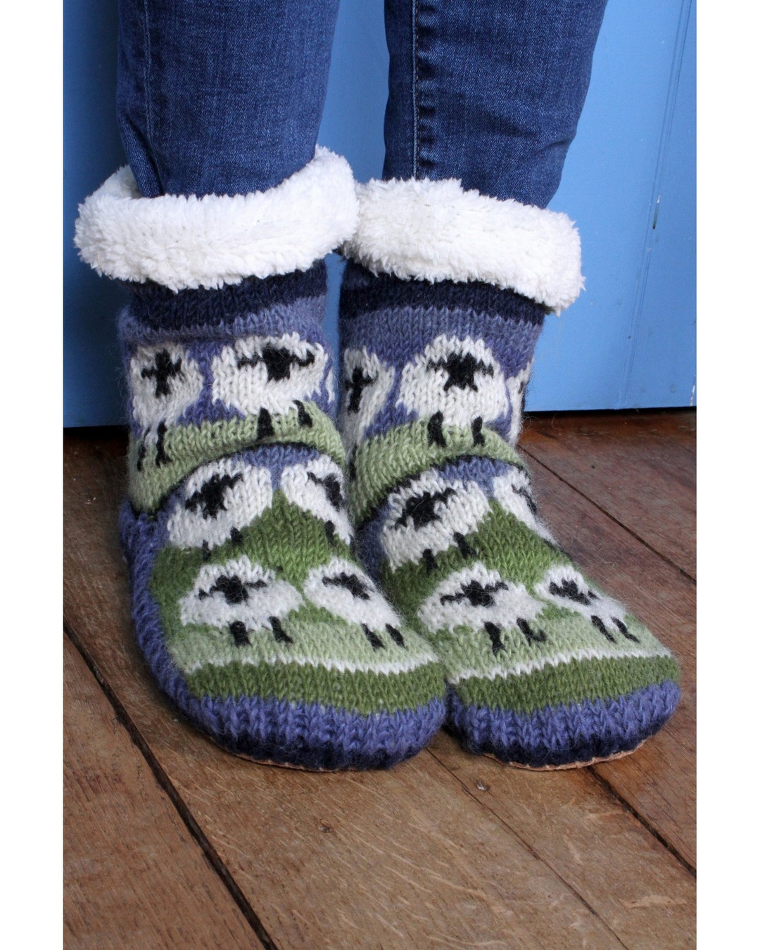 Hand Knitted Sheep Lined Slipper Socks With Suede Sole - Cute Lamb ...