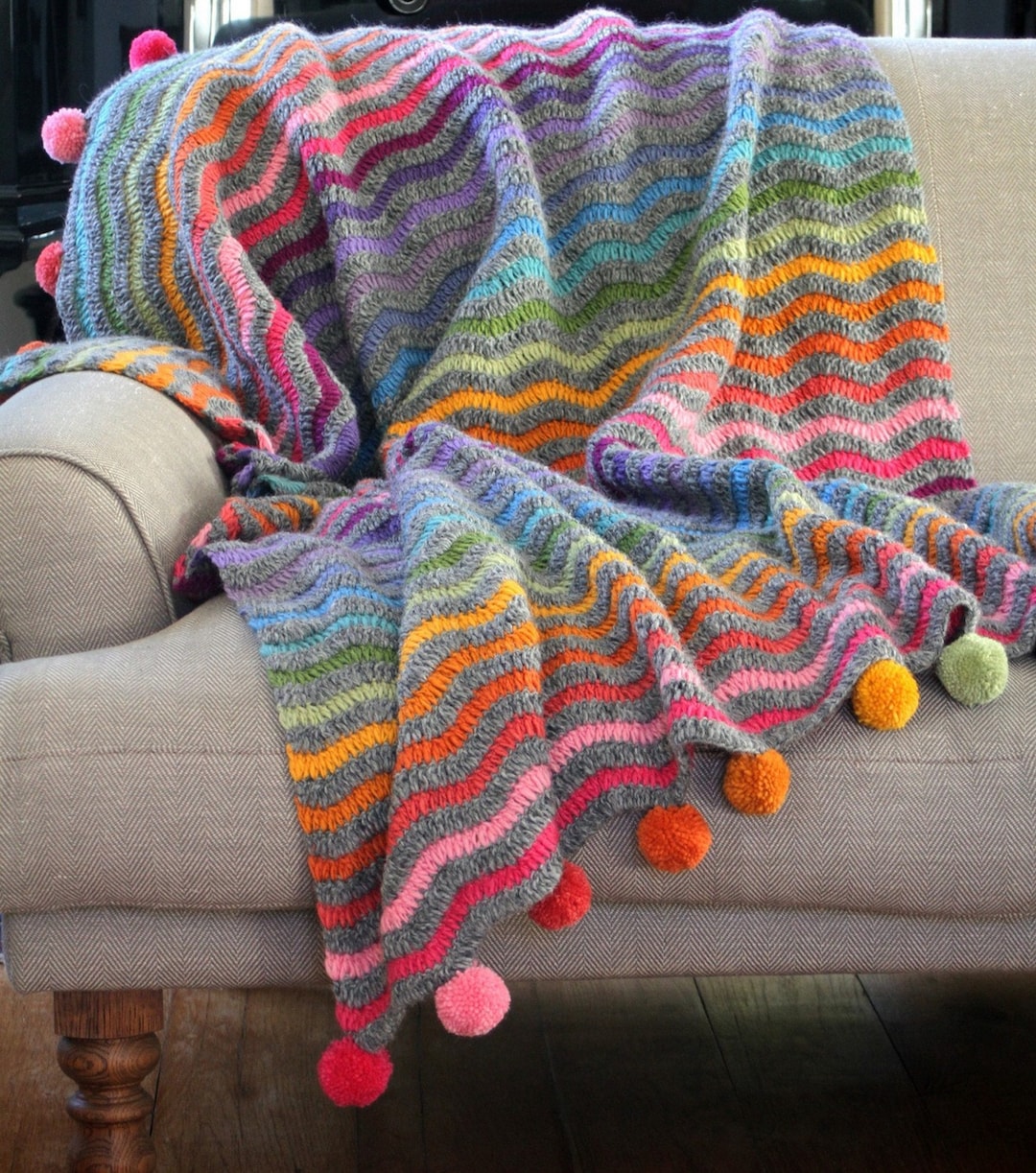 Rainbow Handmade Crochet Throw Vibrant Wavy Colours Ripple Pattern ...