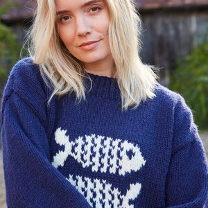 Men's and Women's Fish Knitted Jumper - Navy Blue Sweater - 100% Wool ...