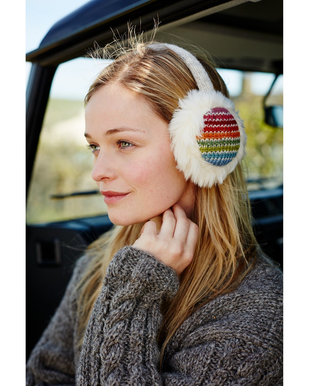 Women's Knitted Rainbow Stripe Earmuffs - Women's Earmuffs - Rainbow ...