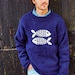 Men's and Women's Fish Knitted Jumper - Navy Blue Sweater - 100% Wool ...