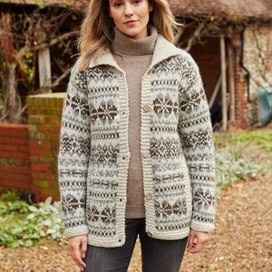 Women's Cream Fair Isle Cardigan - 100% Wool Hand Knit Cardigan ...
