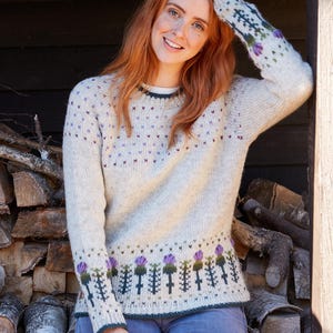 Women's Thistle Sweater - 100% Wool - Hand Knitted - Embroidery ...