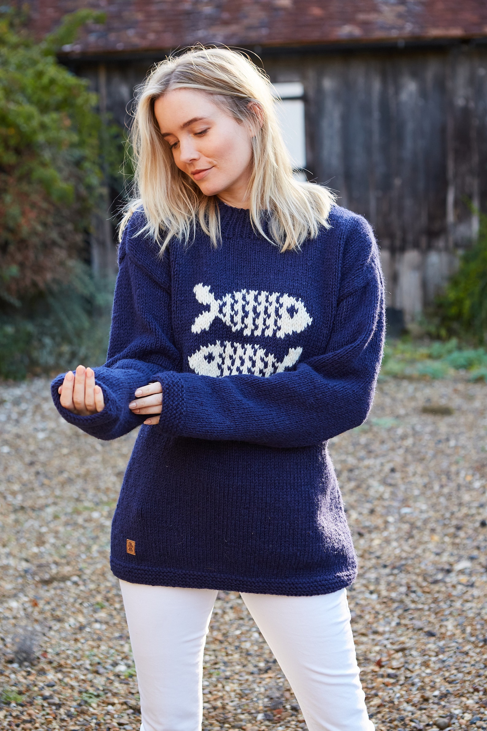 Men's and Women's Fish Knitted Jumper - Navy Blue Sweater - 100% Wool ...