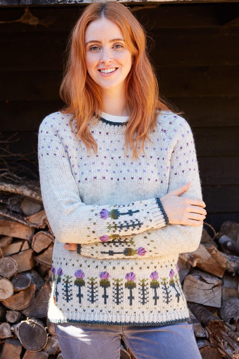 Women's Thistle Sweater - 100% Wool - Hand Knitted - Embroidery ...