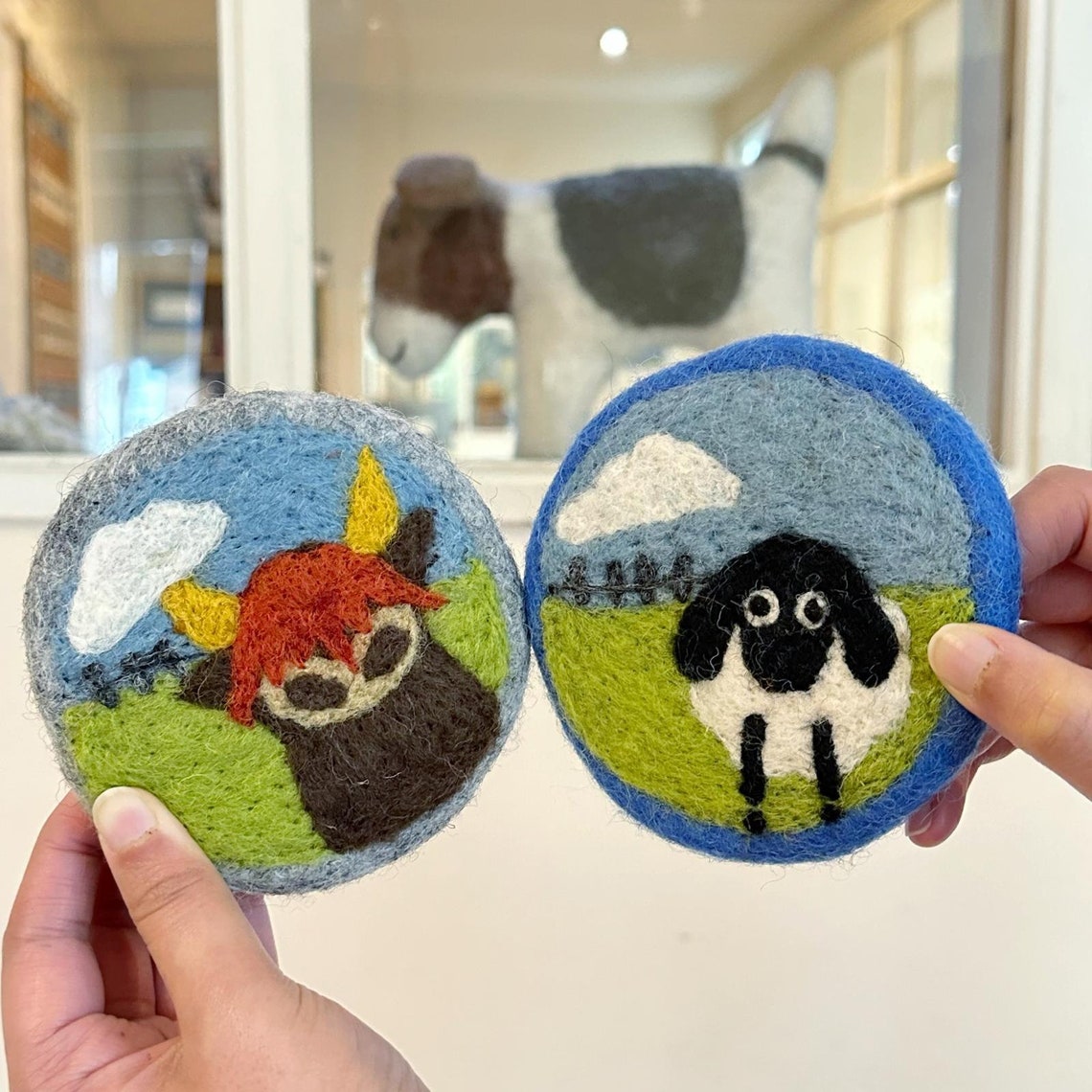 Set of 4 Felt Coasters - Flock of Sheep Coasters - White Sheep Coasters ...