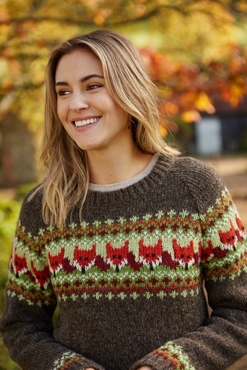Women's Knitted Fox Jumper - Brown Knit Sweater - Animal Jumper - Fox ...