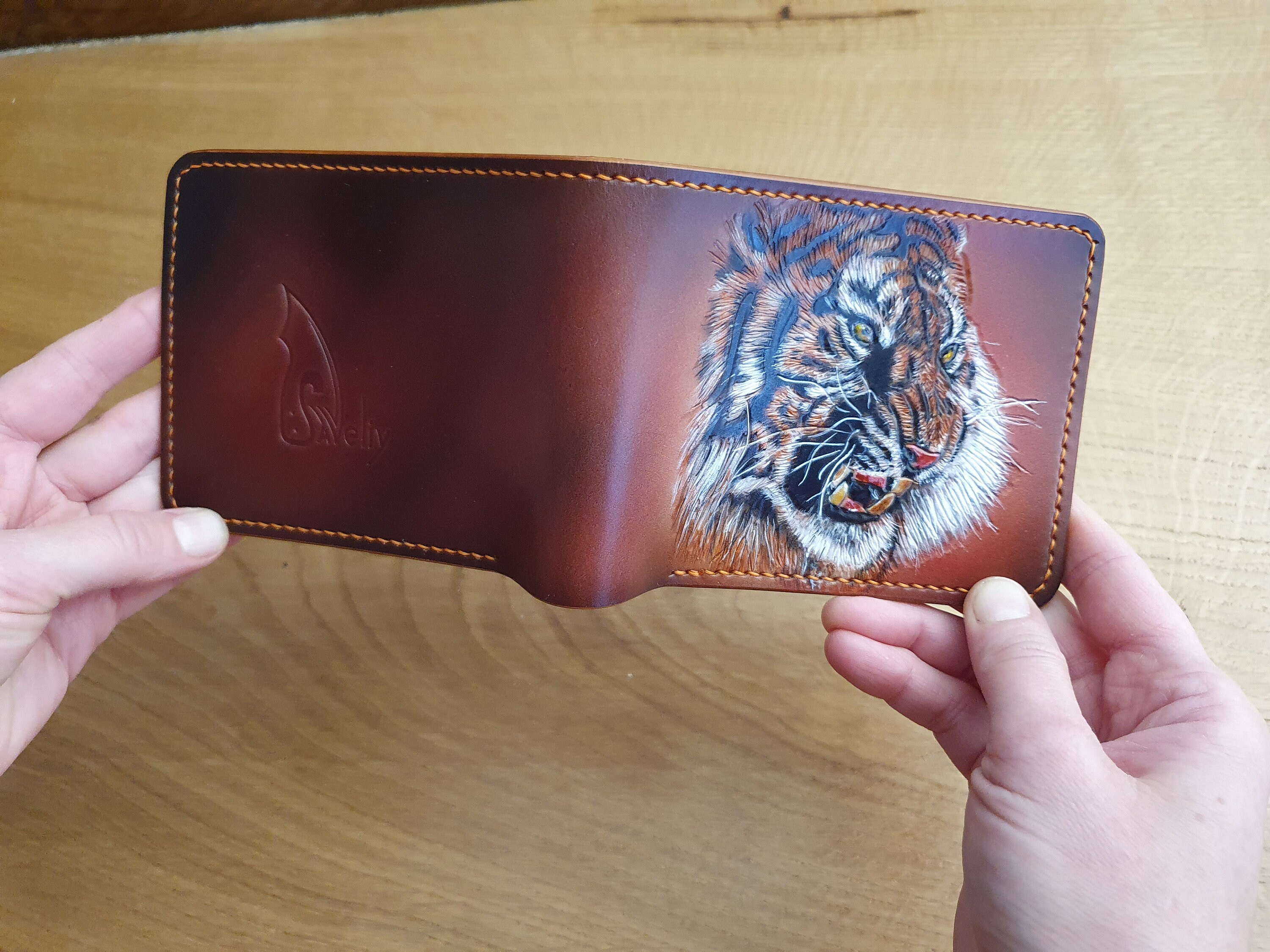 Tiger Tooled Leather Bifold Wallet - Etsy