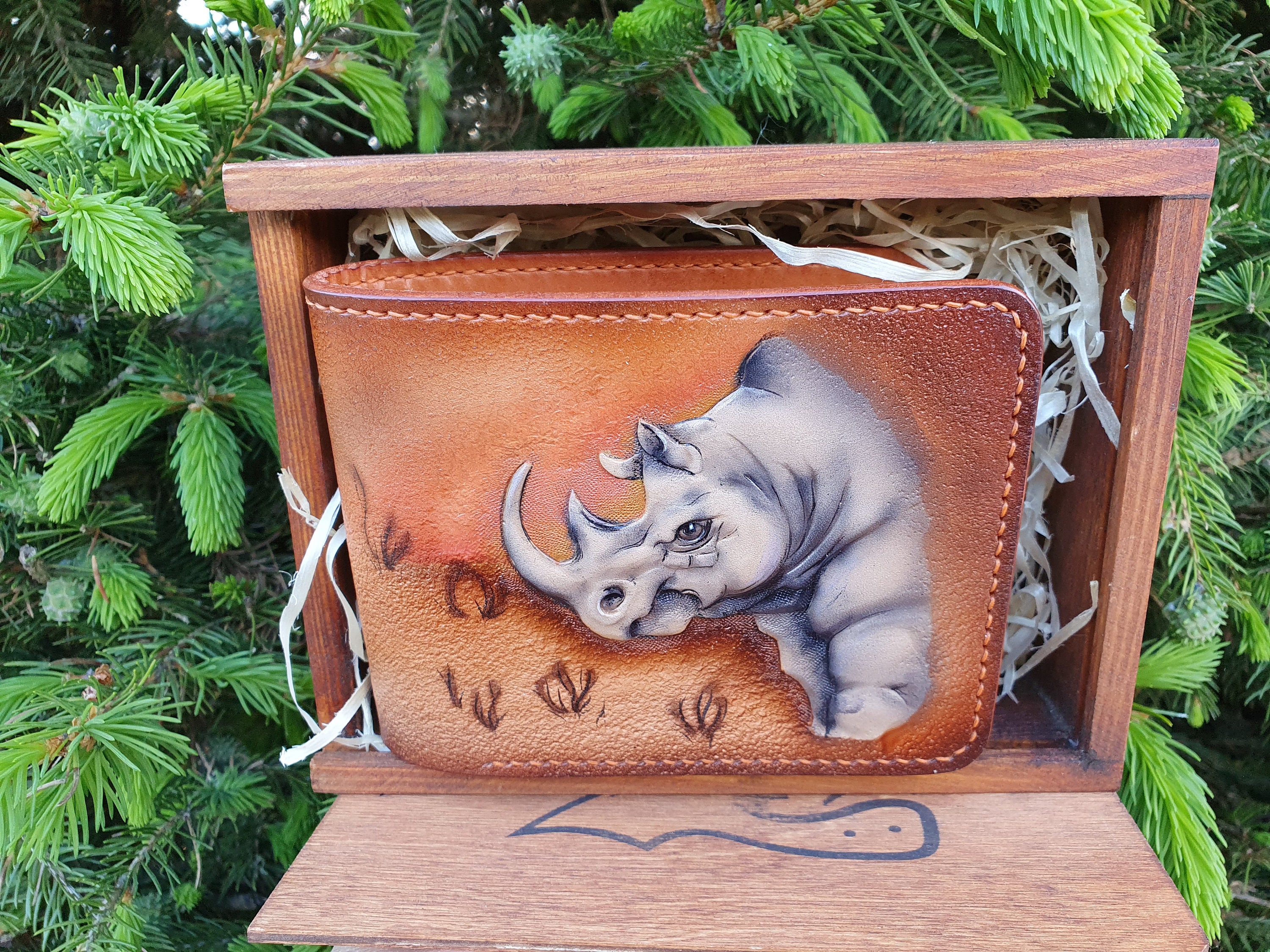 Tooled Leather Bifold Wallet Rhinoceros Wallet | Etsy