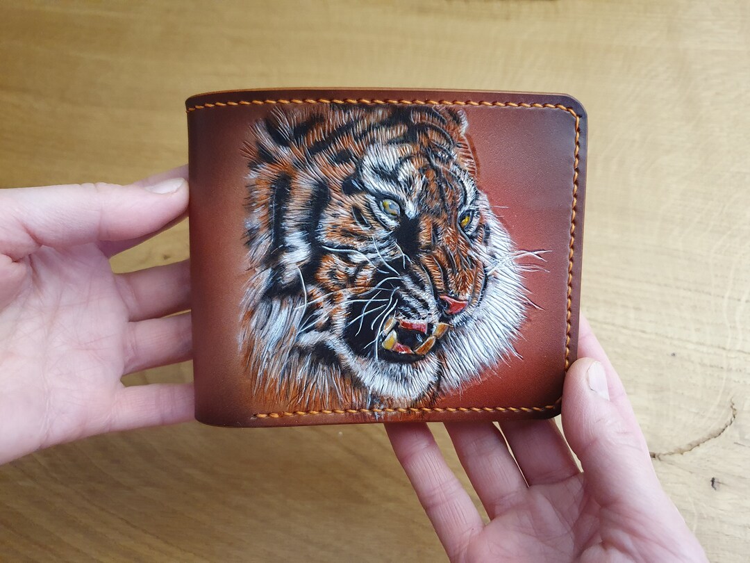 Tiger Tooled Leather Bifold Wallet - Etsy