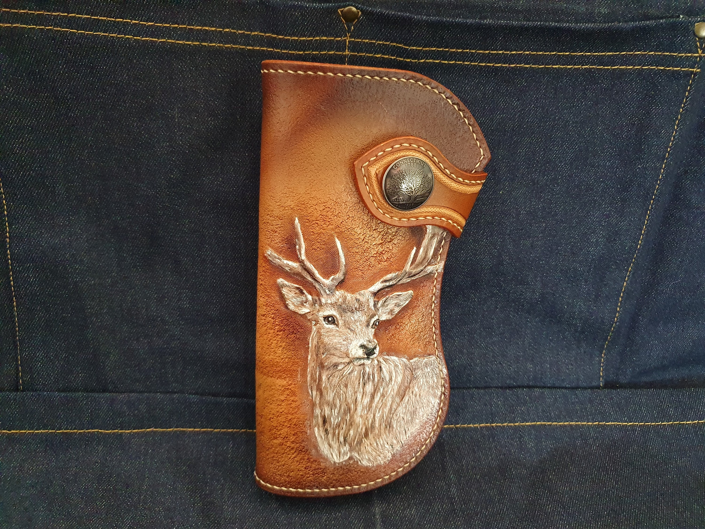 Deer Tooled Leather Wallet - Etsy