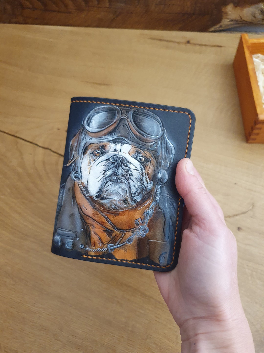 Buldog Biker Wallet Dog Tooled Leather Wallet - Etsy