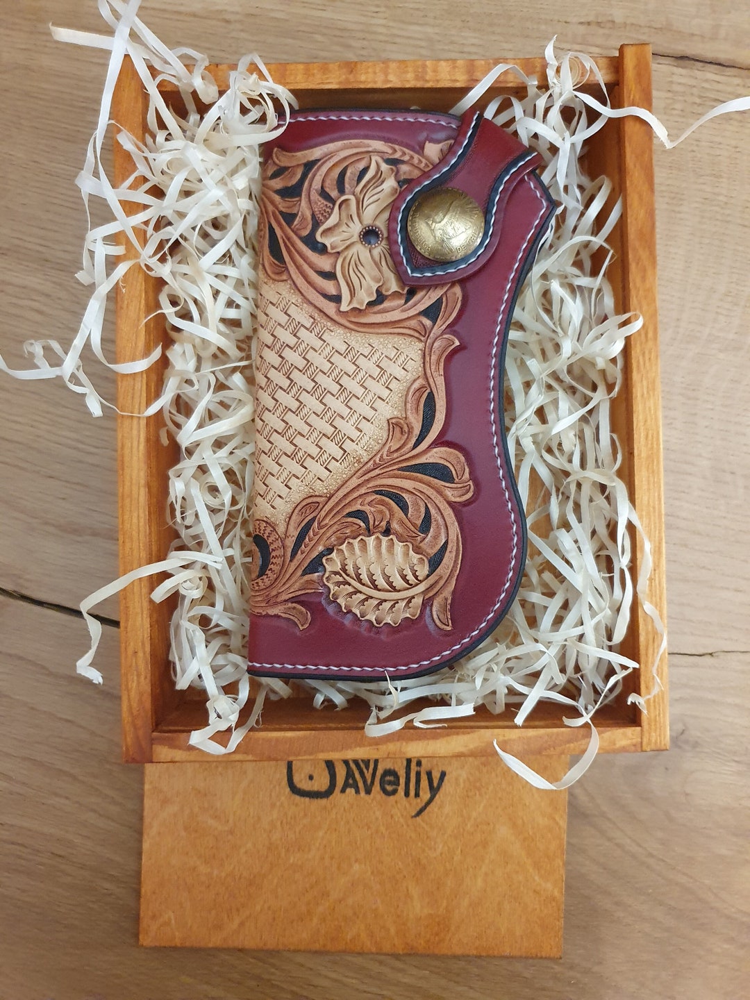 Long Leather Wallet Tooled in a Sheridan Style With Old Coin Concho ...