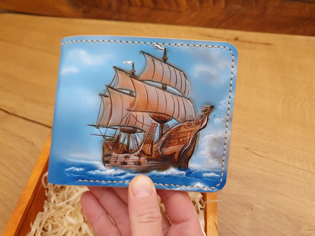 Leather Bifold Tooled With Sailboat, Nautical-themed Wallet - Etsy