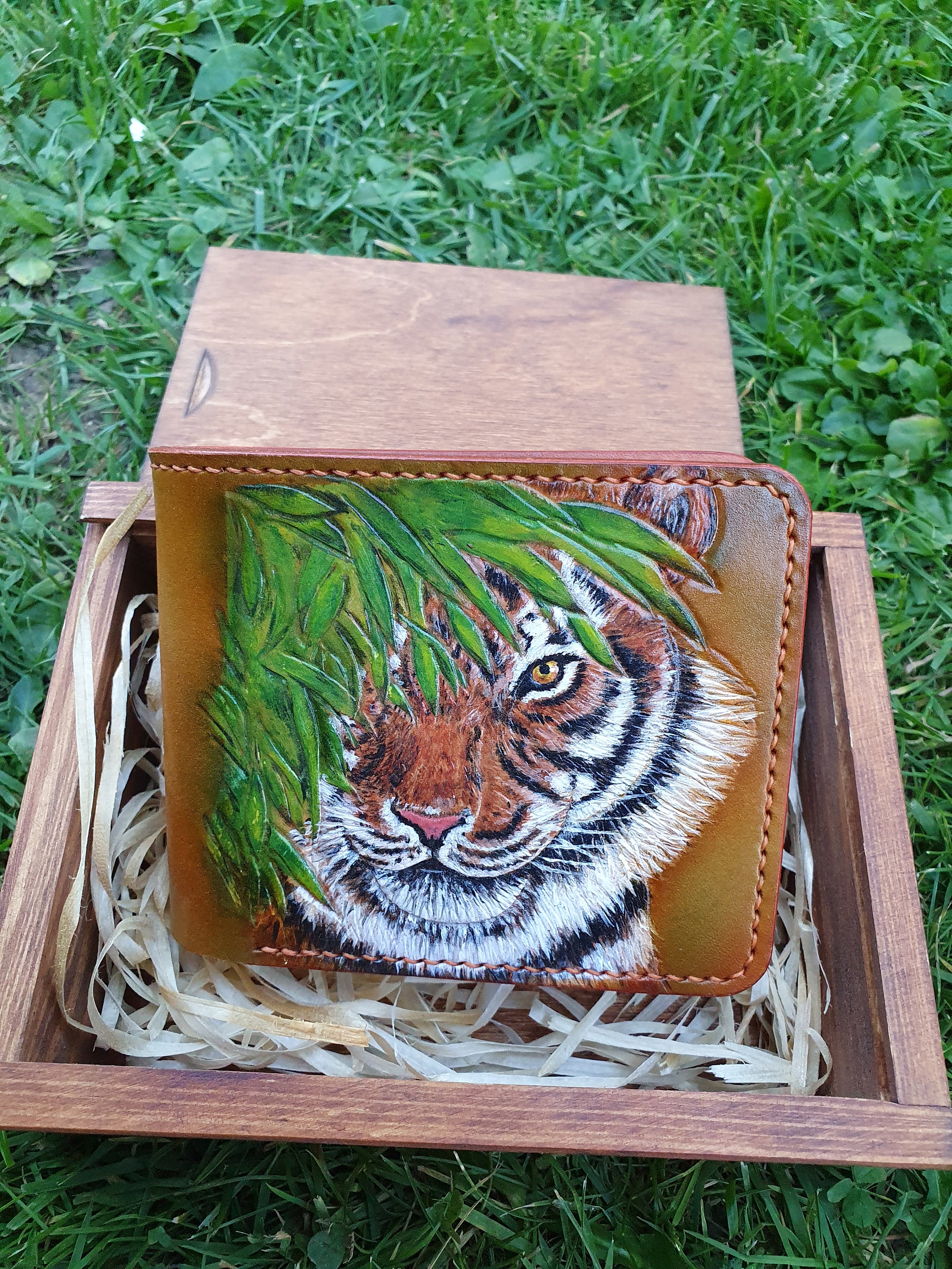 Tiger Tooled Leather Bifold Wallet | Etsy
