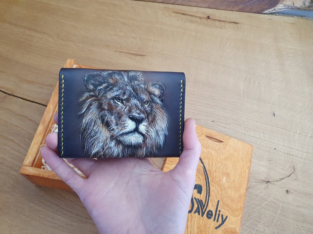 Lion Wallet, Small Leather Wallet, Slim Wallet Lion - Etsy