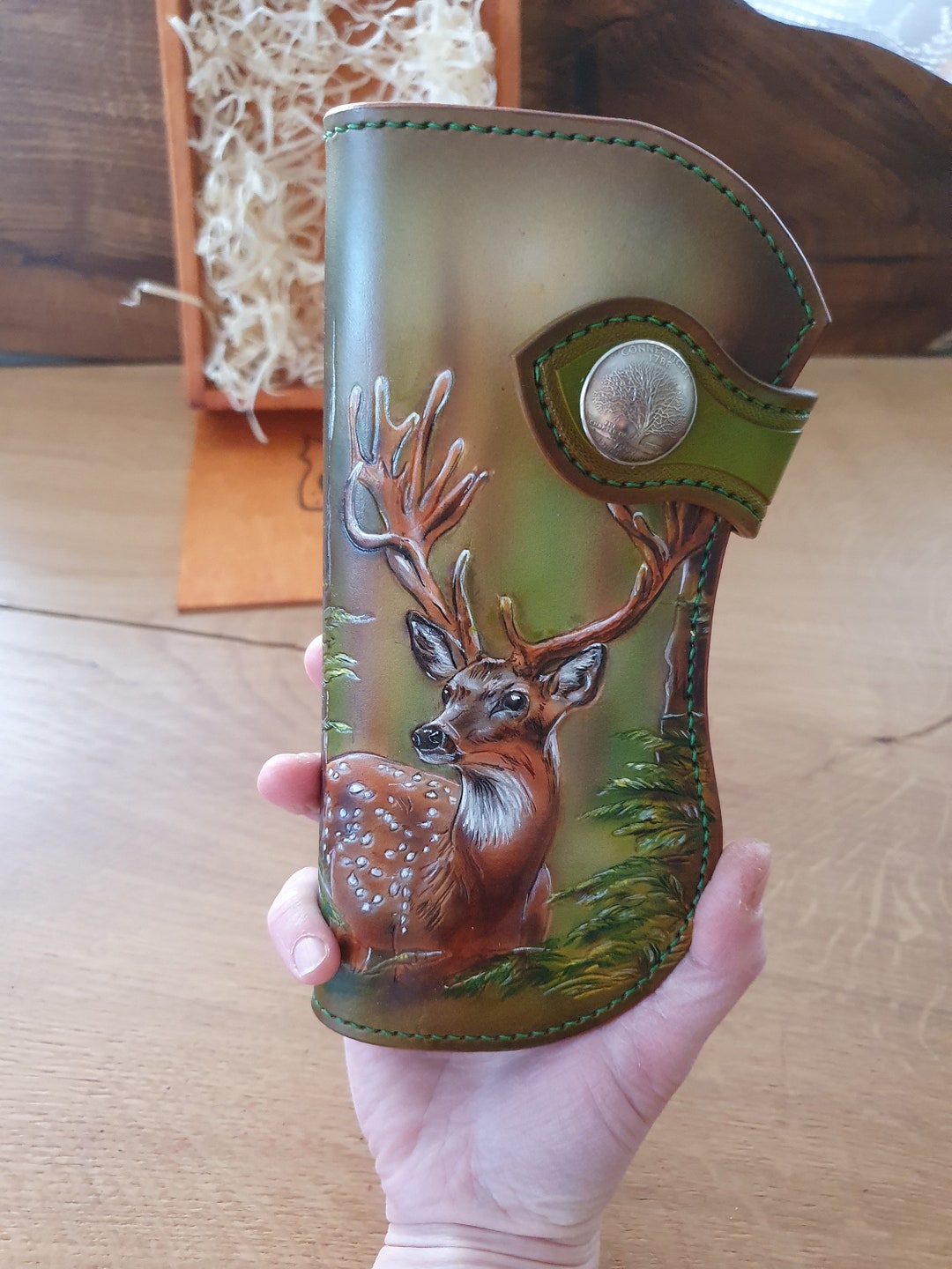 Deer Tooled Leather Wallet - Etsy