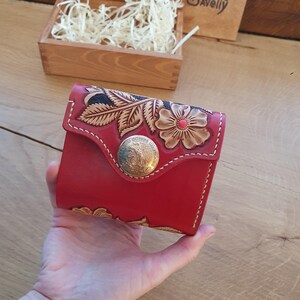 Small Trifold Red Leather Western Wallet With Sheridan Style Tooling ...