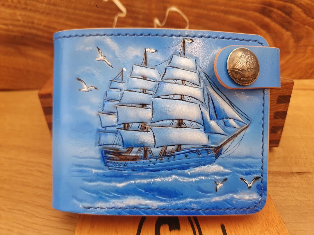 Leather Bifold Tooled With Sailboat, Nautical-themed Wallet - Etsy