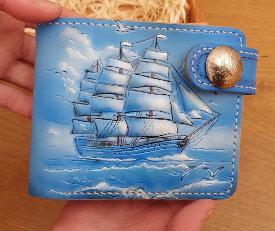 Leather Bifold Tooled With Sailboat, Nautical-themed Wallet - Etsy