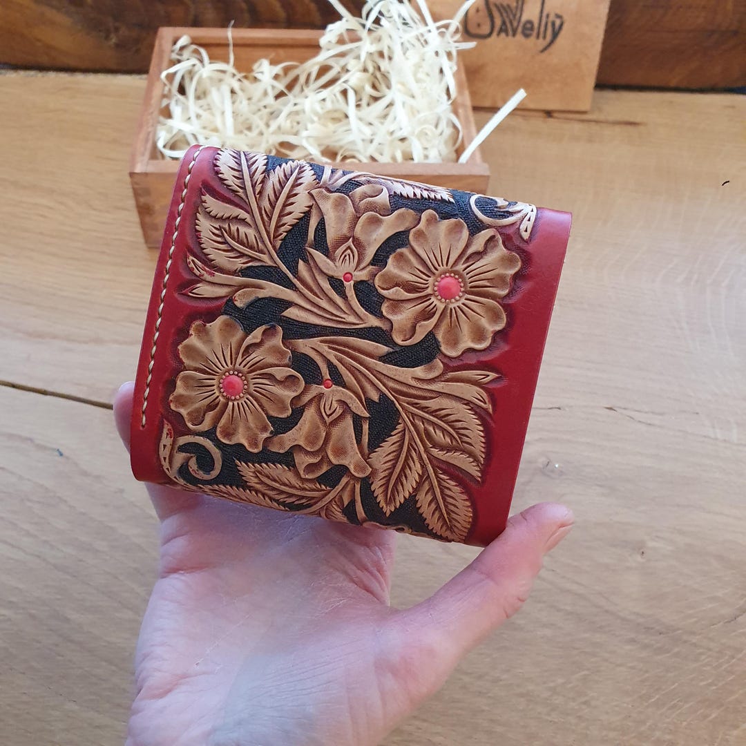 Small Trifold Red Leather Western Wallet With Sheridan Style Tooling ...