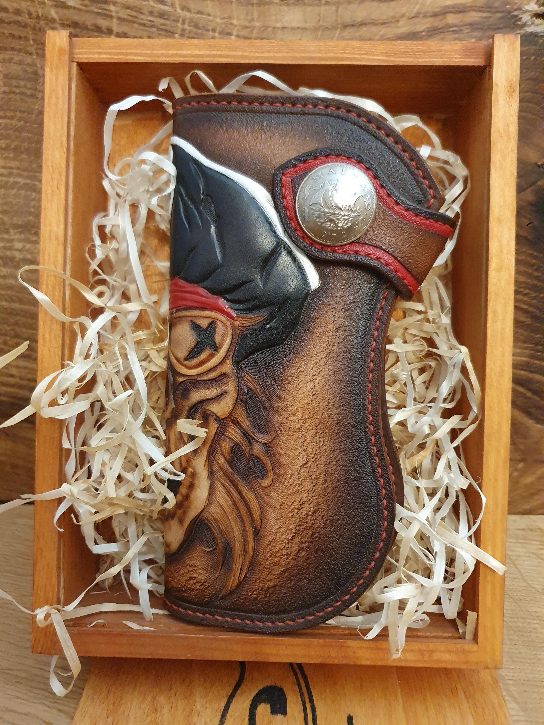 Leather Pirate Skull Tooling Wallet With Concho Made of Real Old Coin ...