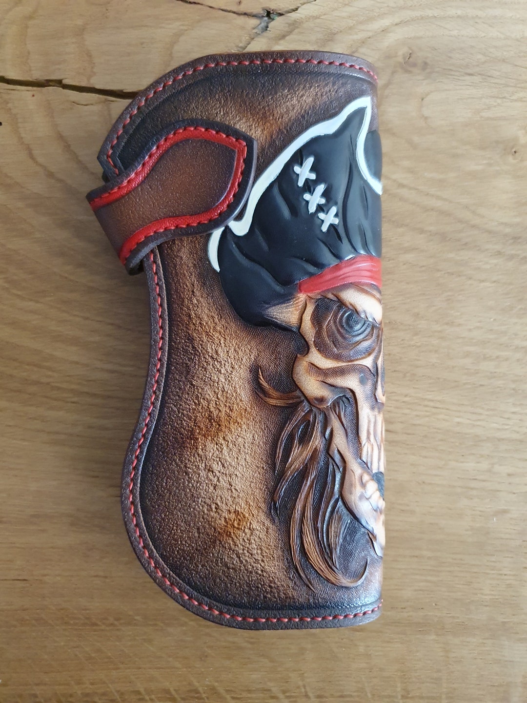 Leather Pirate Skull Tooling Wallet With Concho Made of Real Old Coin ...