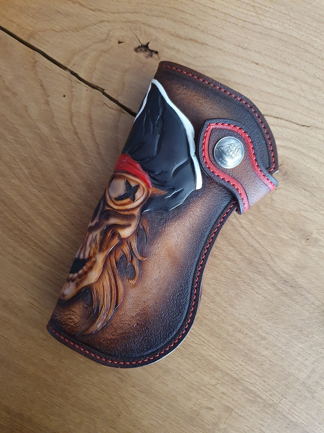 Leather Pirate Skull Tooling Wallet With Concho Made of Real Old Coin ...