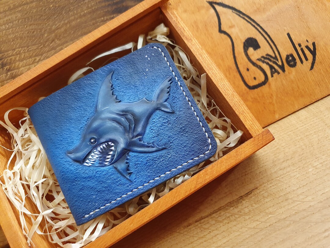Baby Shark Wallet Bifold Leather Wallet Tooled Leather Wallet - Etsy