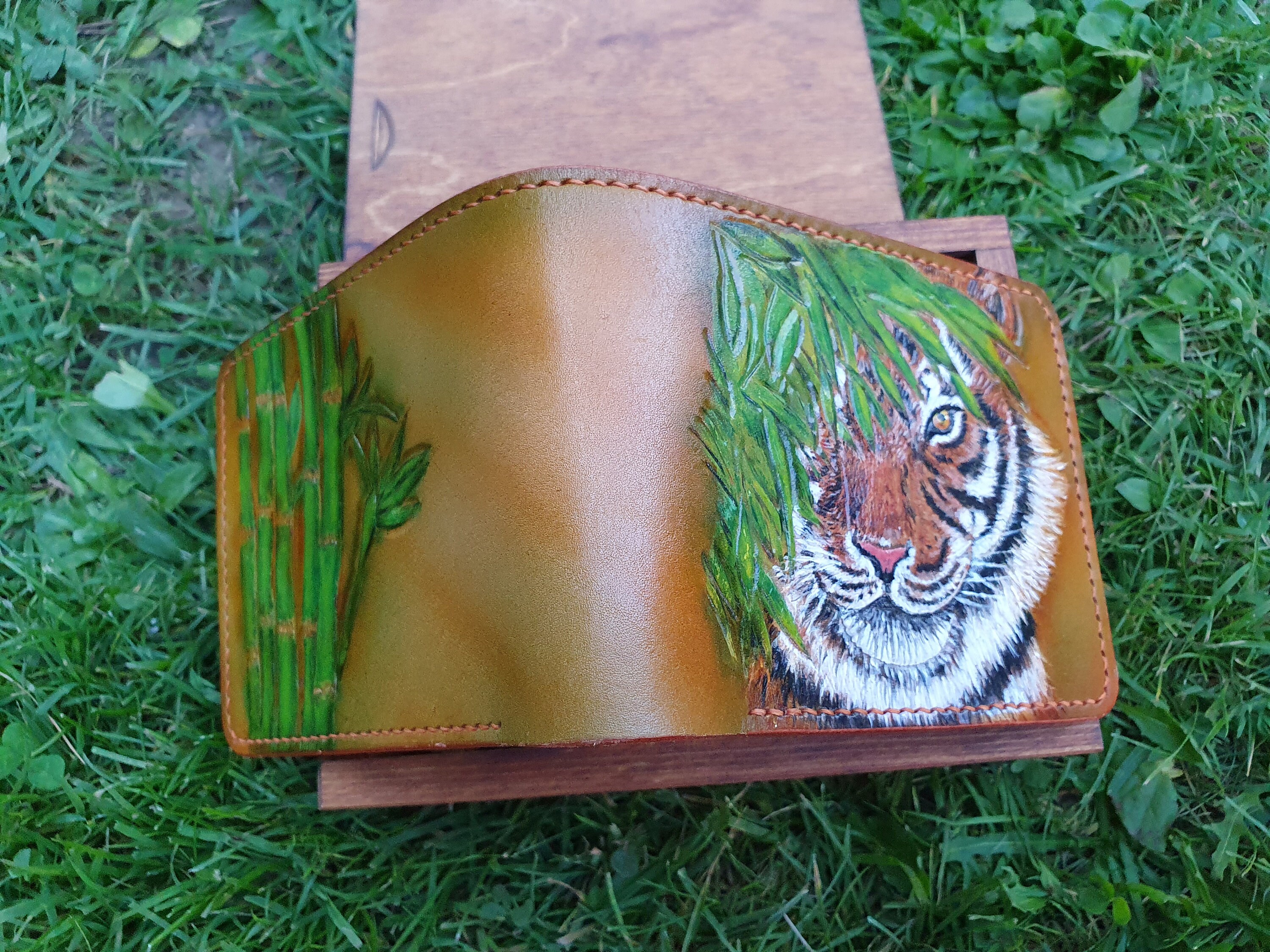Tiger Tooled Leather Bifold Wallet | Etsy