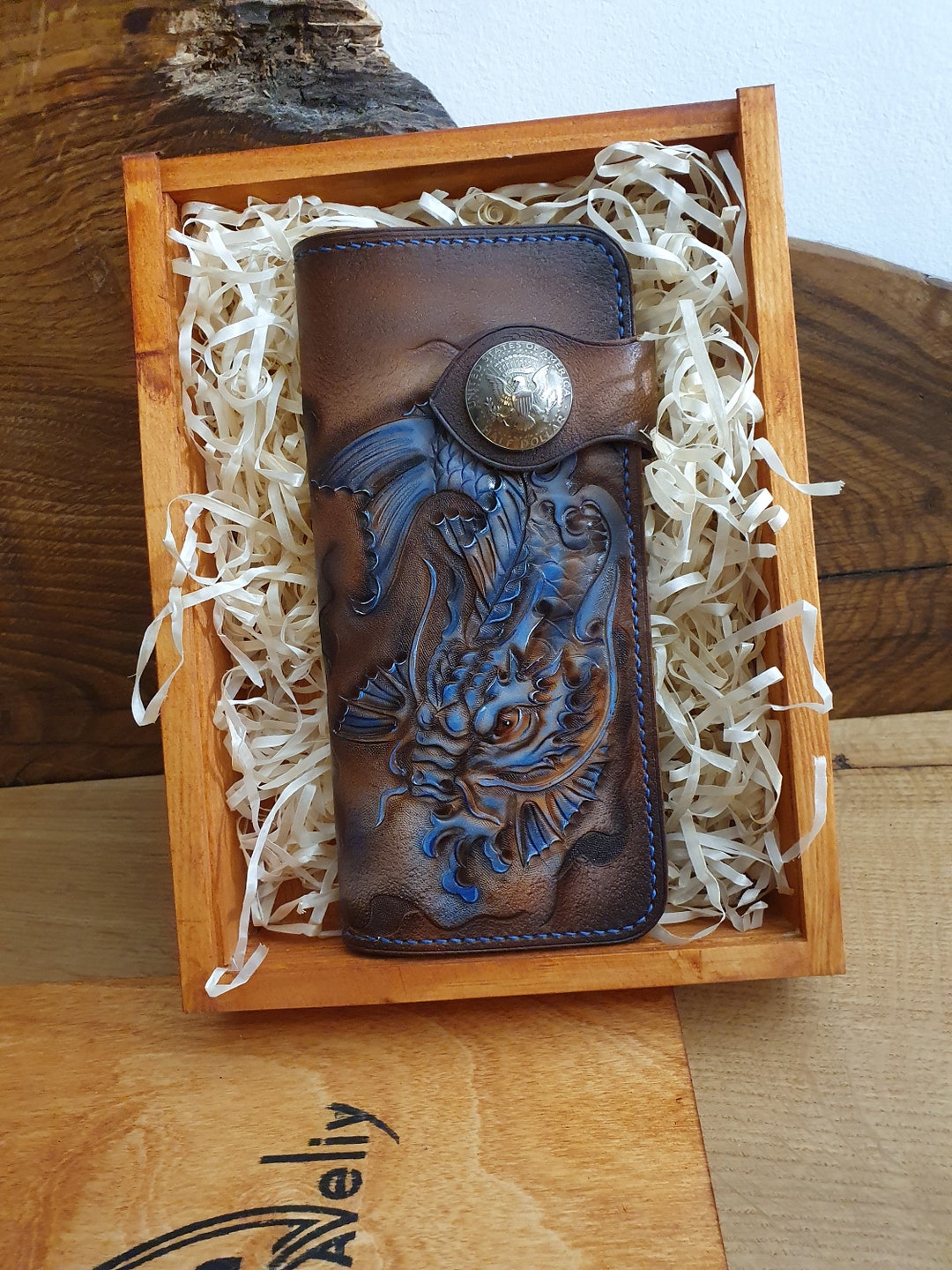 Long Wallet Tooled With a Fish, Dragon Long Wallet, Koi Fish Wallet - Etsy